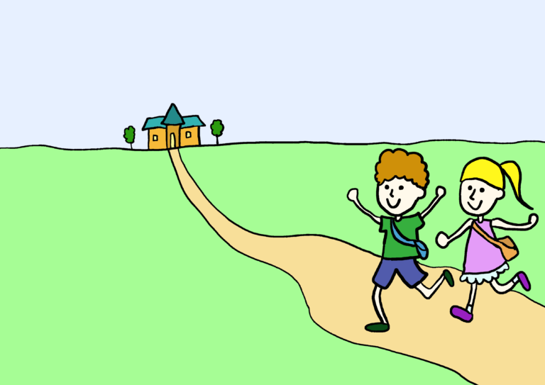 商用フリーイラスト【学校へ来る】 | にほんご教師ピック